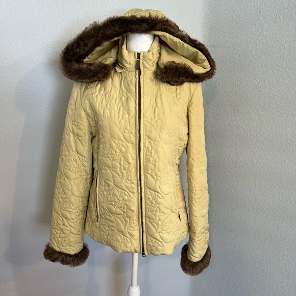 CAbi | Jackets & Coats | Cabi Quilted Faux Fur Jacket With Hood Mustard ...